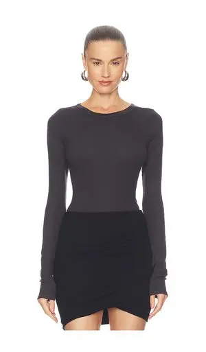 Enza Costa Silk Rib Essential Crew In Grey - Phantom