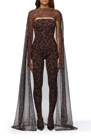 Naked Wardrobe Leopard Print Chiffon Cape Shrug