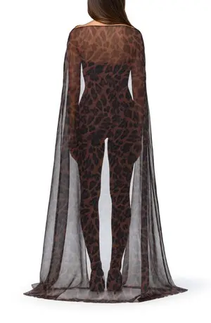 Naked Wardrobe Leopard Print Chiffon Cape Shrug