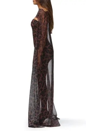 Naked Wardrobe Leopard Print Chiffon Cape Shrug