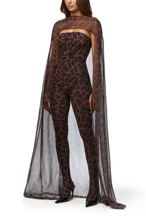 Naked Wardrobe Leopard Print Chiffon Cape Shrug