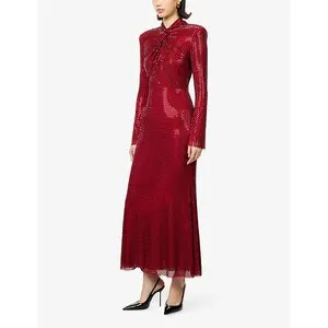 SELF-PORTRAIT Rhinestone Mesh Twist Midi Dress
