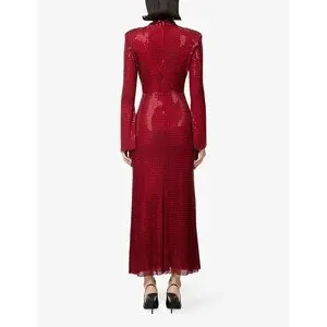 SELF-PORTRAIT Rhinestone Mesh Twist Midi Dress