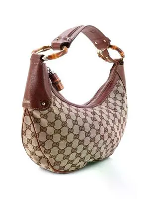 Gucci Bamboo Ring Half Moon Web Gg Canvas Medium Hobo Bag
