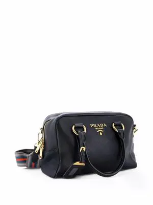 Prada Striped Strap Convertible Bauletto Bag Vitello Phenix Small Satchel