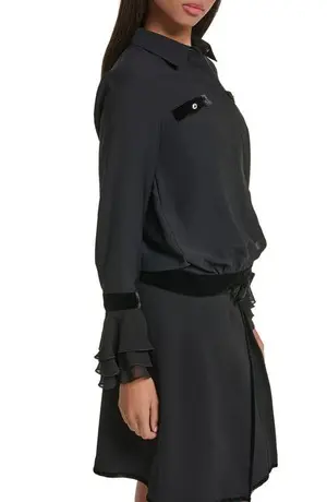 Karl Lagerfeld Paris Velvet Trim Georgette Shirt