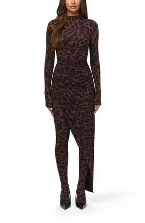 Naked Wardrobe Funnel Neck Long Sleeve Jumpsuit Dress - Brushed Leopard