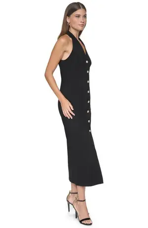 Halston Halter Button-front Midi Dress