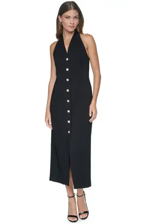 Halston Halter Button-front Midi Dress