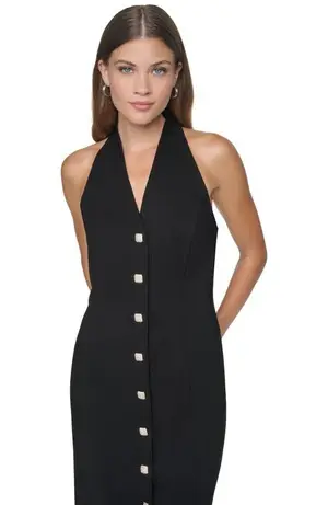 Halston Halter Button-front Midi Dress
