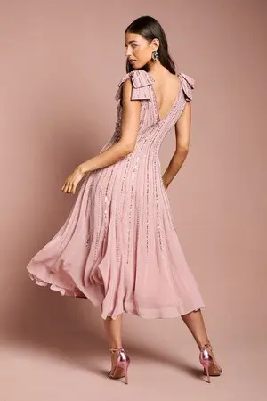 Coast Bow Shoulder Embellished Midi Dress