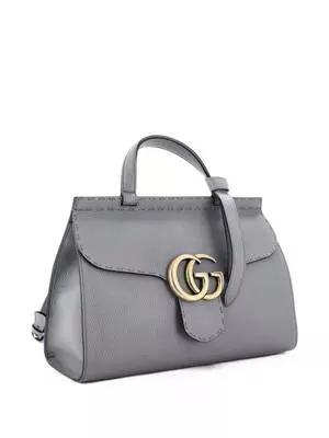 Gucci Gg Marmont Top Handle Bag Leather Small Satchel - Grey