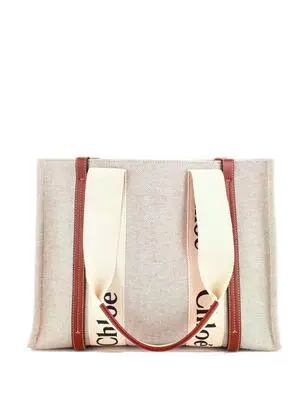 Chloé Woody Canvas With Leather Medium Tote Bag - Neutrals