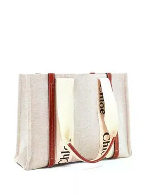 Chloé Woody Canvas With Leather Medium Tote Bag - Neutrals