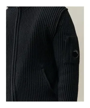 C.P. COMPANY Lambswool Hooded Lens Zip Sweater