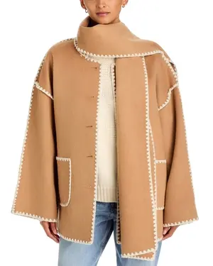 A.REN A. Ren Eliette Blanket Stitch Double Face Scarf Coat