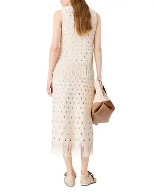 Maje Jovale Fringed Crochet Midi Skirt