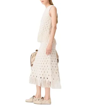 Maje Jovale Fringed Crochet Midi Skirt
