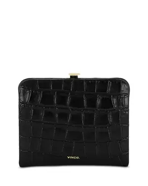 Vince Croc-embossed Leather Frame Wallet - Black