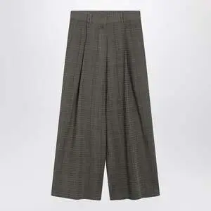 Dries Van Noten Cement Micro-check Wide-leg Wool Trousers With Pleat