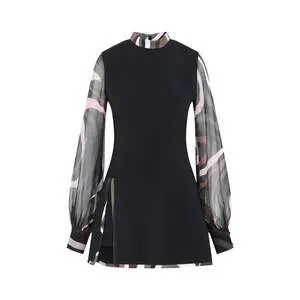 Emilio Pucci Mini Dress With Sheer Printed Sleeves