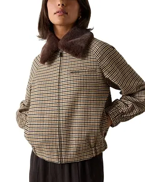 Whistles Faux Fur Collar Bomber Jacket