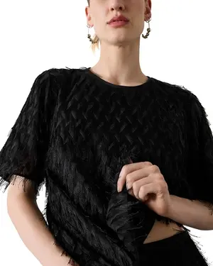 Whistles Tufted Fringe Short Sleeve Top