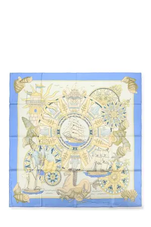 Hermès Multicolor 'l'air Marin' Silk Scarf 90 - Blue