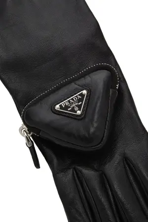 Prada Leather Pouch Long Gloves