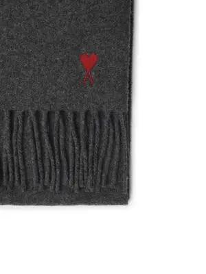 AMI Paris Black Wool Scarf