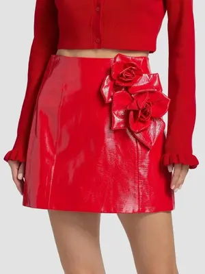 AKNVAS Liva Rose-appliqué Faux-leather Miniskirt