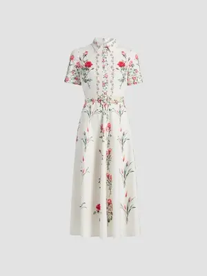 Rickie Freeman For Teri Jon Floral Shirtwaist Belted Cocktail Midi-dress - White Mult