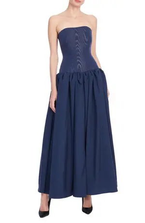 Badgley Mischka Strapless Drop Waist Dress - Navy