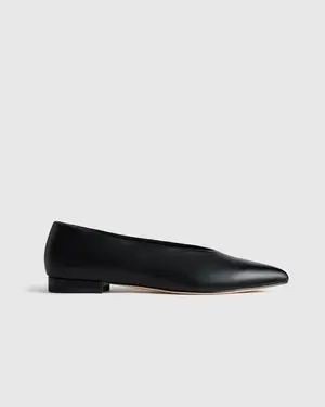 Quince Italian Leather Pointed Toe Flat - Black