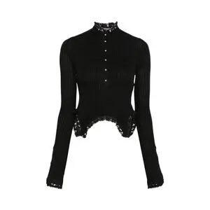 ANN DEMEULEMEESTER Nancine Fitted Long Sleeves Serafino Top - Black