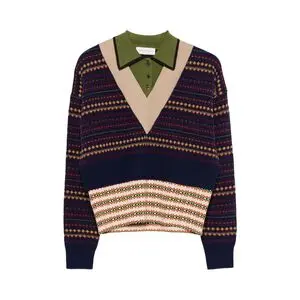 Dries Van Noten Jaquard Sweater 'navy - Tan