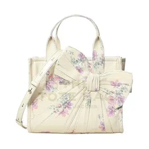 Marc Jacobs The Antique Floral Oversized Bow Canvas Small Tote Bag 'cream Mult