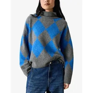 Whistles Argyle Detail High-neck Wool-blend Jumper