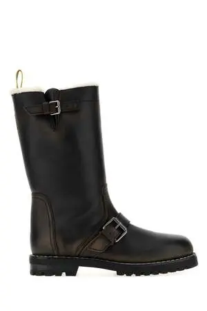 Fendi Dark Leather Commando Boots With Shearling Lining