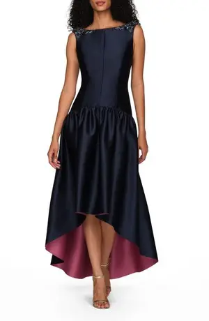 KAY UNGER Katrina Bateau Neck High-low Cocktail Dress
