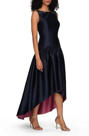 KAY UNGER Katrina Bateau Neck High-low Cocktail Dress