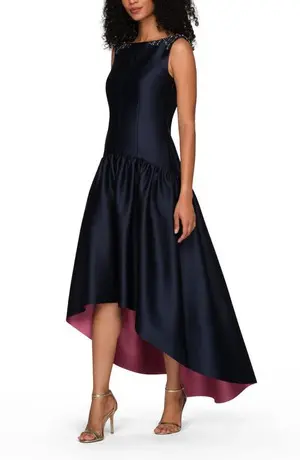 KAY UNGER Katrina Bateau Neck High-low Cocktail Dress