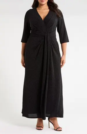 SL FASHIONS Metallic Knit Gown - Black