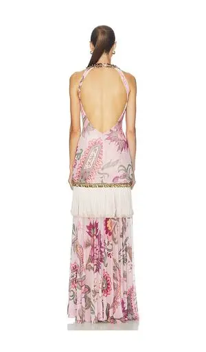 PatBO Boho Fringe Gown In Rose