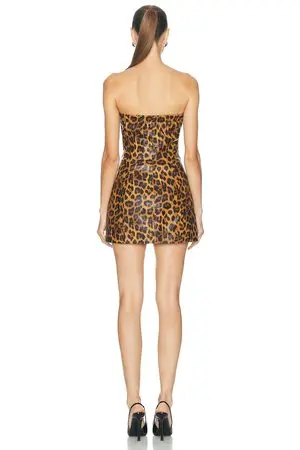 AEXAE X Revolve Leather Bandeau Peplum Mini Dress In Brown