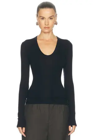Enza Costa Silk Rib Essential U Top In Charcoal