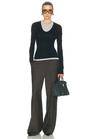 Enza Costa Silk Rib Essential U Top In Charcoal