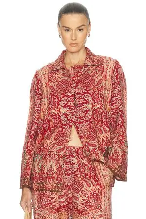 BODE Arrowleaf Blouse In Red - Red Multi
