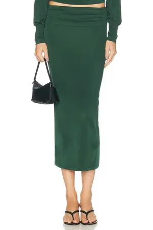Eterne Elsa Liquid Jersey Midi Skirt In Green