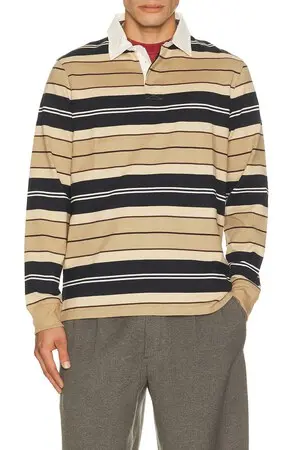 Barbour Frith Tartan Stripe Rugby Polo Shirt In Brown - Stone